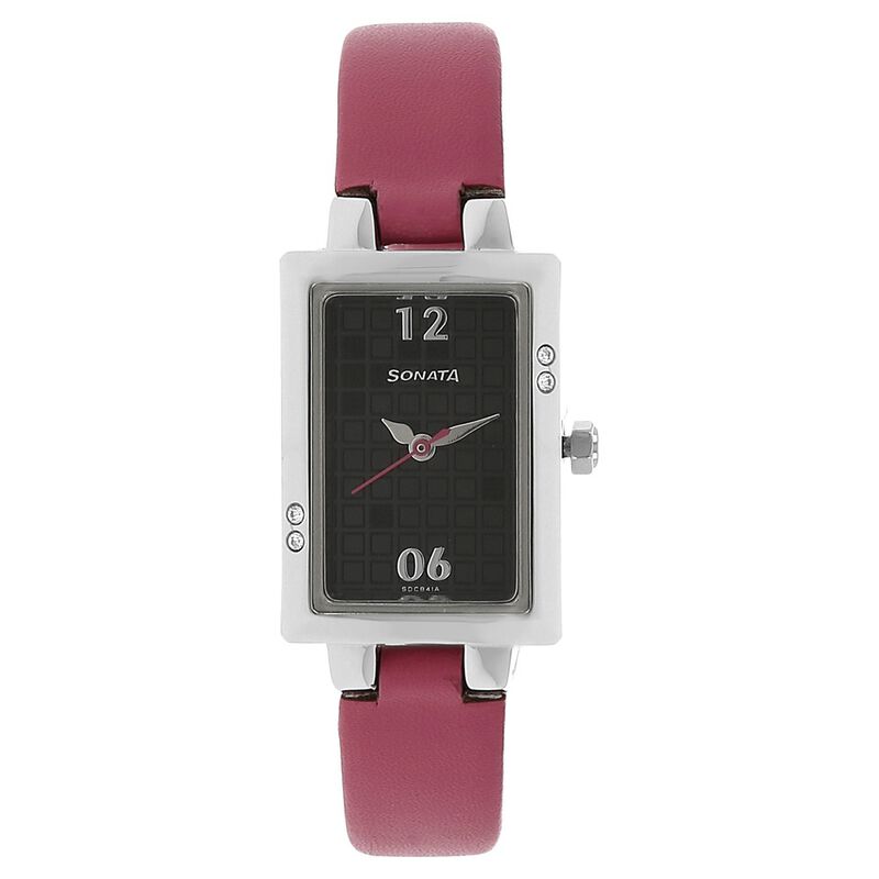 Buy Online Sonata Quartz Analog Black Dial Leather Strap Watch for ...