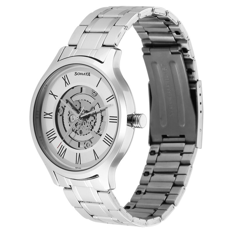 Sonata Unveil Quartz Analog Silver Dial Stainless Steel Strap Watch for Men