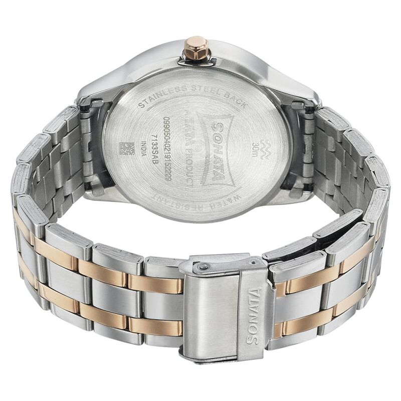 Sonata Quartz Analog White Dial Bimetal Strap Watch for Men