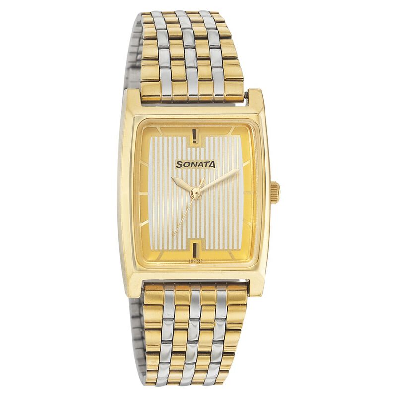 Buy Online Sonata Quartz Analog Champagne Dial Stainless Steel Strap ...