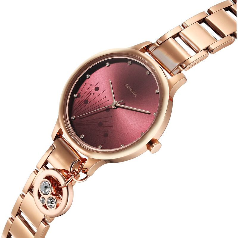 Sonata Blush Quartz Analog Maroon dial Stainless Steel Strap Watch for ...