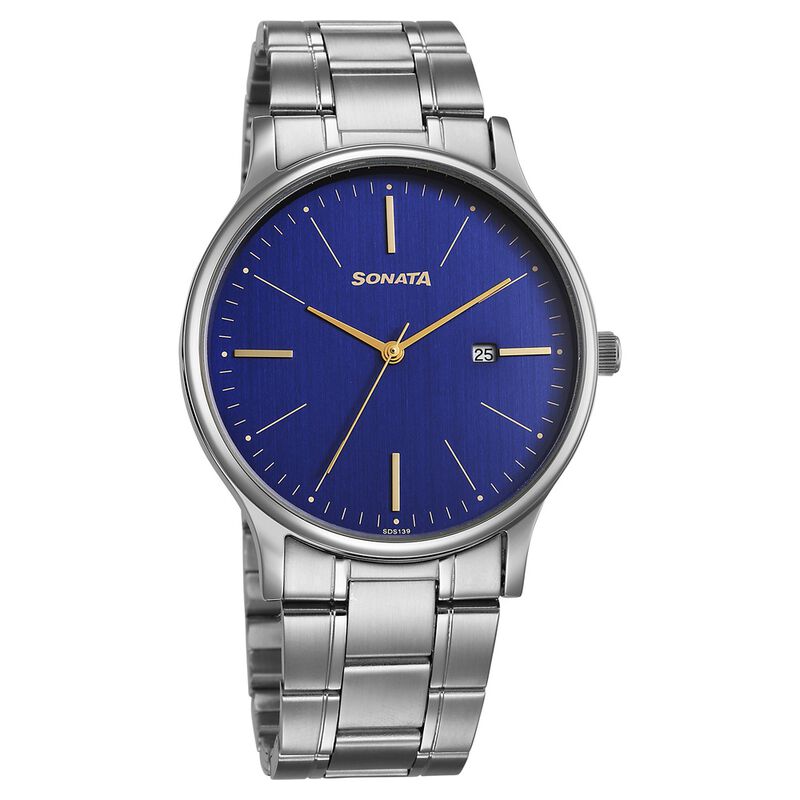 Buy Online Sonata Aspire Quartz Analog with Date Blue Dial Stainless ...