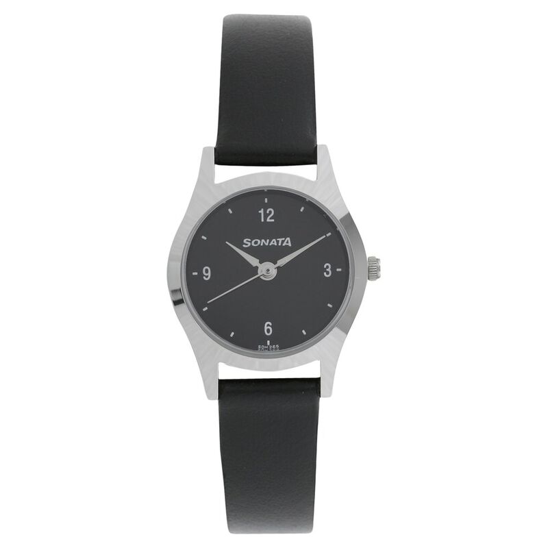 Buy Online Sonata Essentials Black Dial Women Watch With Leather Strap ...