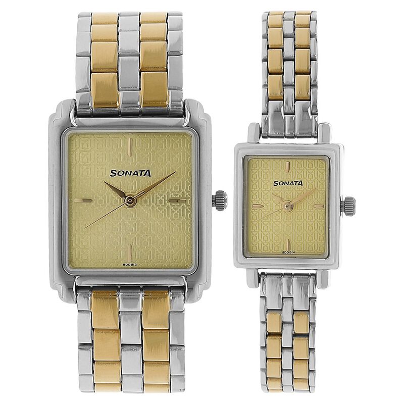 Buy Online Sonata Quartz Analog Champagne Dial Stainless Steel Strap ...
