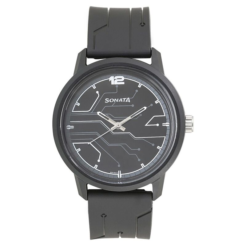 Buy Online Sonata Quartz Analog Black Dial Plastic Strap Watch for Men ...