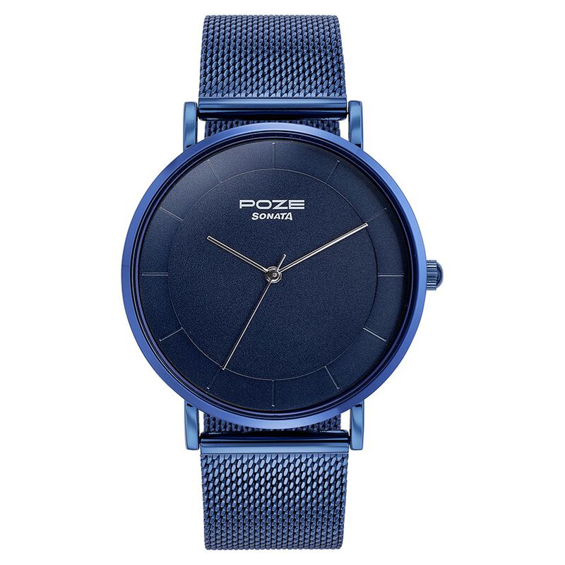 Sonata Poze Quartz Analog Blue Dial Mesh Strap Watch for Men