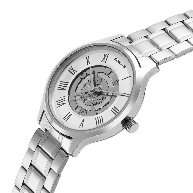 Sonata Unveil Quartz Analog Silver Dial Stainless Steel Strap Watch for Men