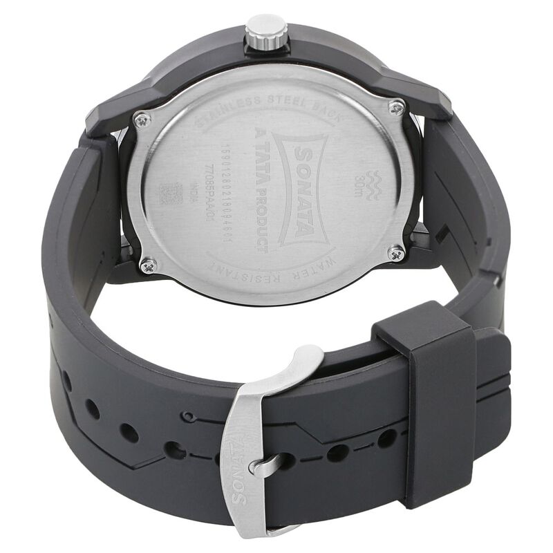 Sonata Quartz Analog Black Dial Plastic Strap Watch for Men