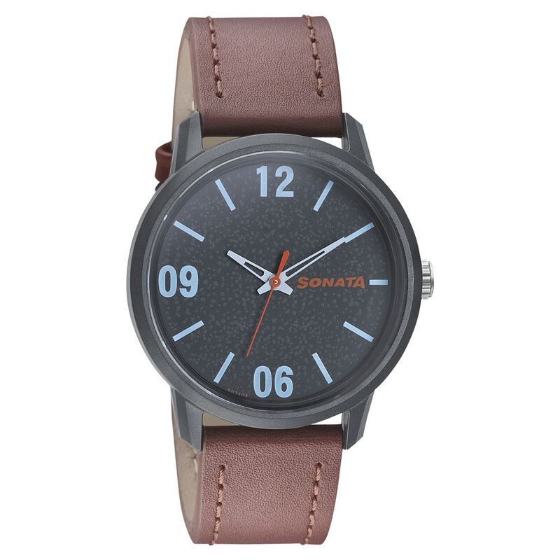 Buy Online Sonata Quartz Analog Grey Dial Leather Strap Watch for Men ...