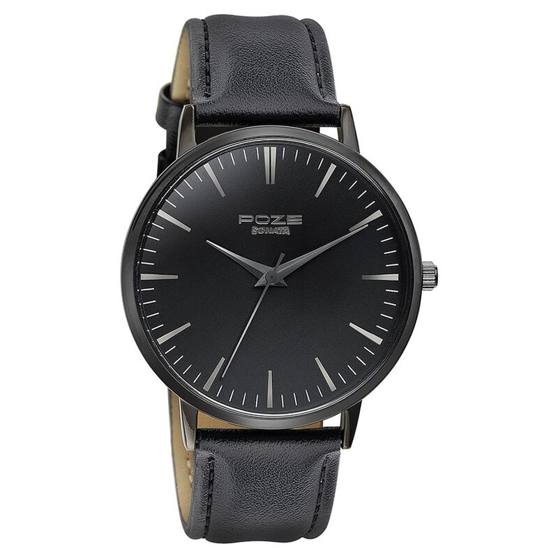 Sonata Poze Quartz Analog Black Dial Leather Strap Watch For Men