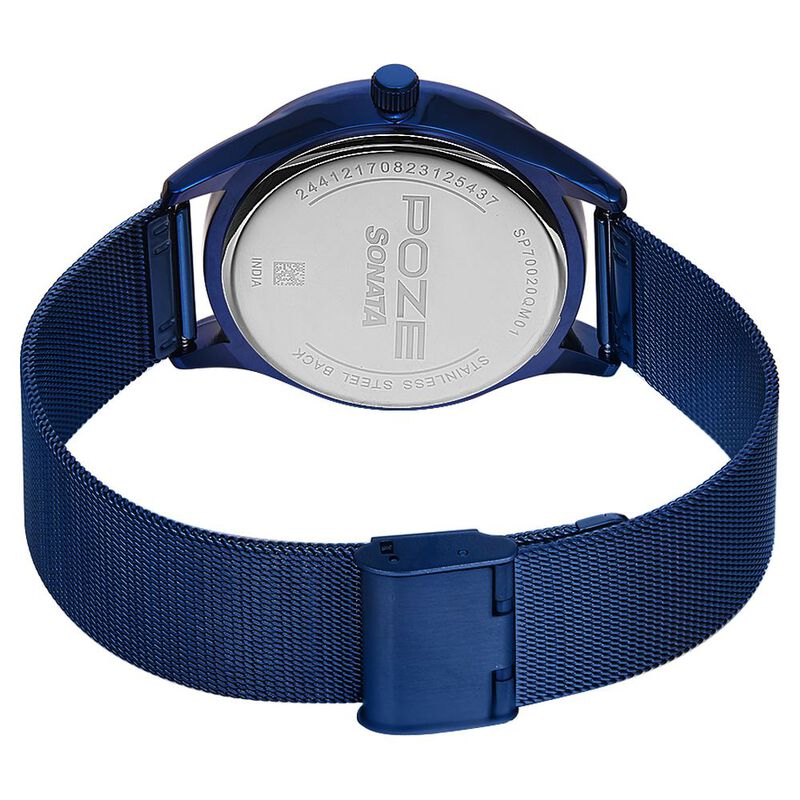 Poze by Sonata Quartz Analog Blue Dial Stainless Steel Strap Watch for Men