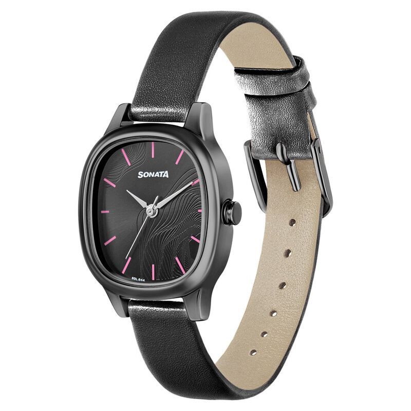 Sonata Linnea Black Dial Women Watch With Leather Strap