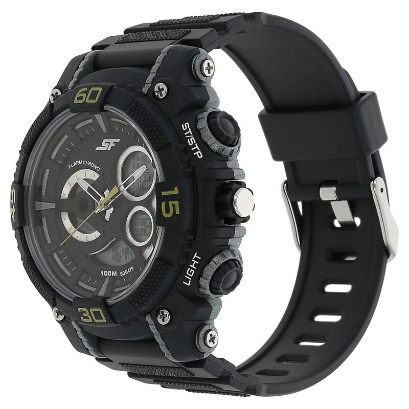 SF Quartz Analog Digital Black Dial Plastic Strap Watch for Men