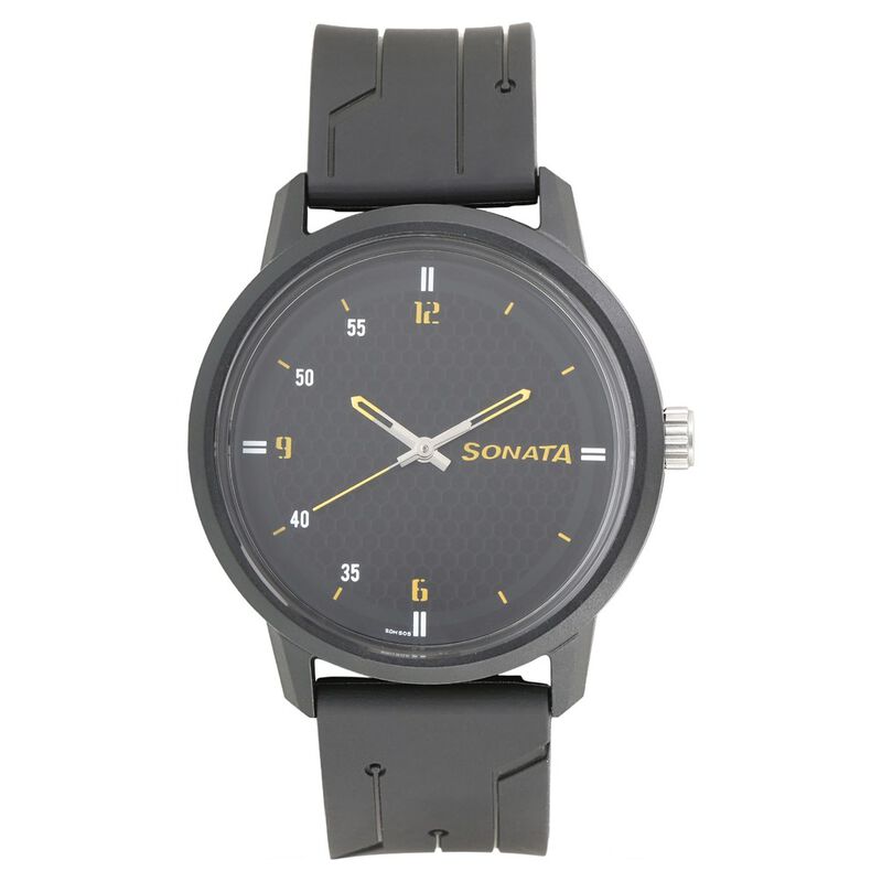 Buy Online Sonata Quartz Analog Black Dial Plastic Strap Watch for Men ...