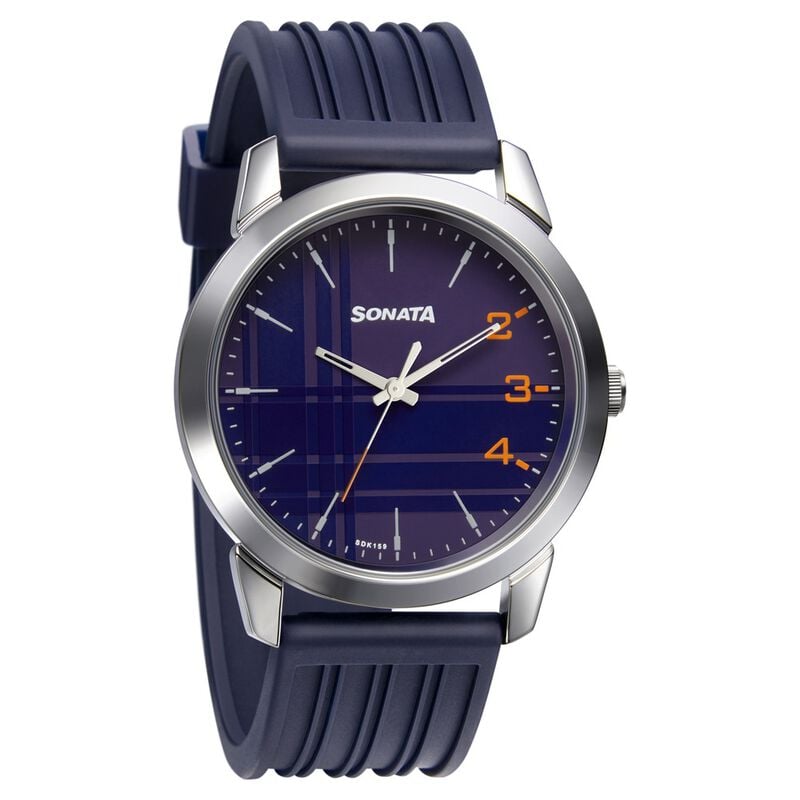 Buy Online Sonata Smart Plaid Quartz Analog Blue Dial TPU Strap Watch ...