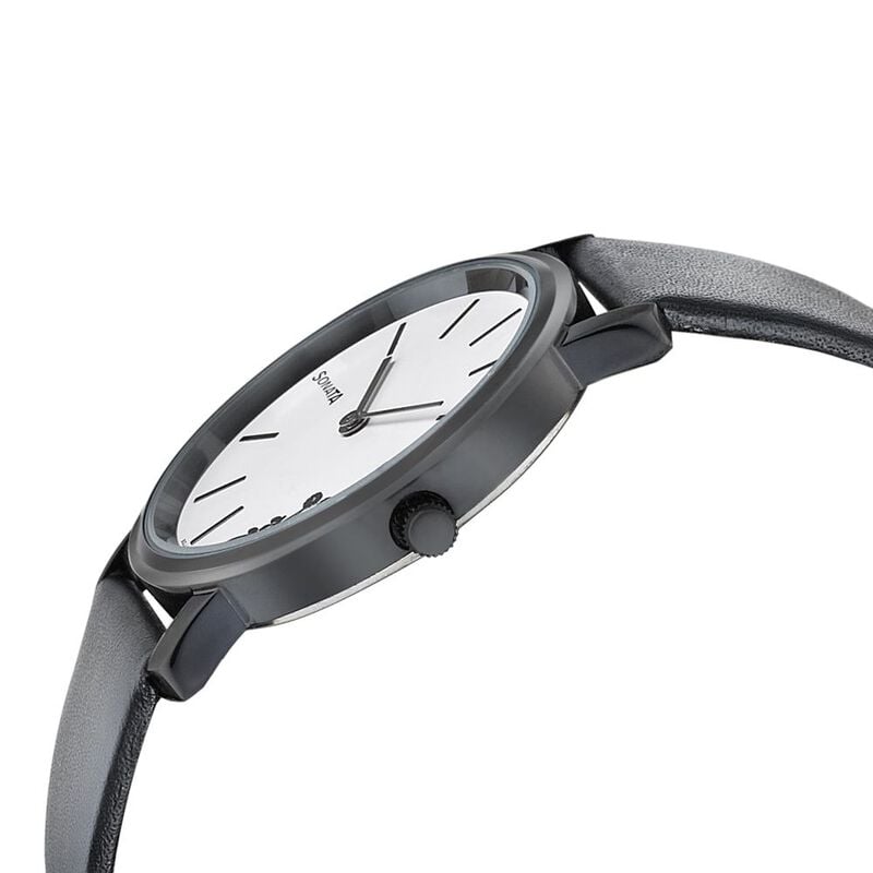 Sonata Silver Lining White Dial Women Watch With Leather Strap