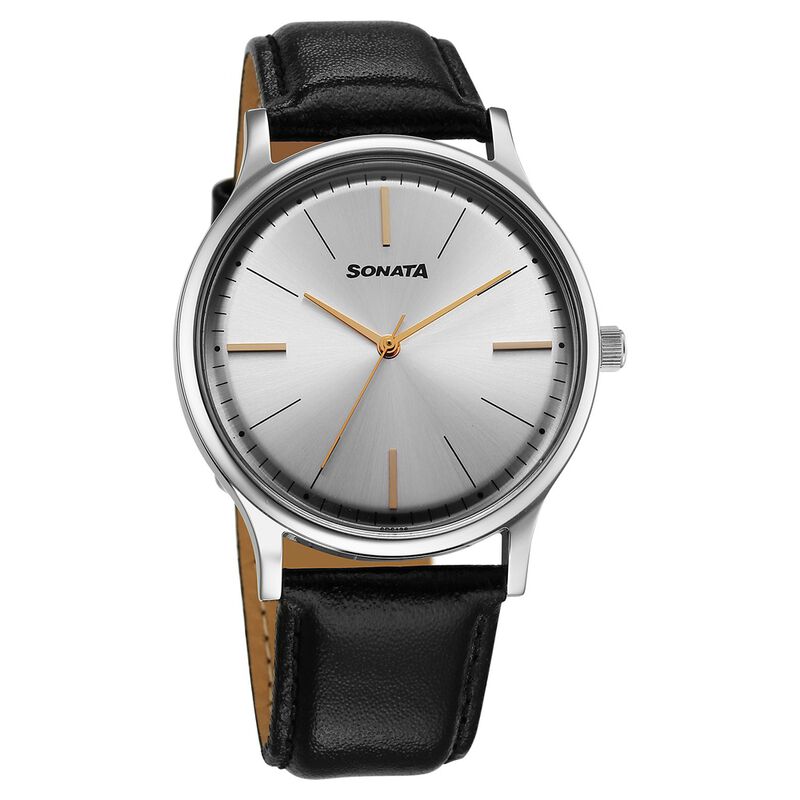 Buy Online Sonata Aspire Quartz Analog Silver Dial Leather Strap Watch ...