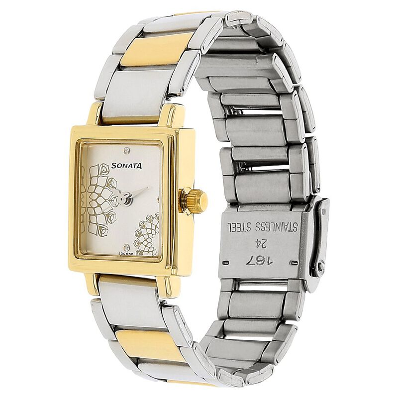 Sonata Quartz Analog Silver Dial Stainless Steel Strap Watch for Women