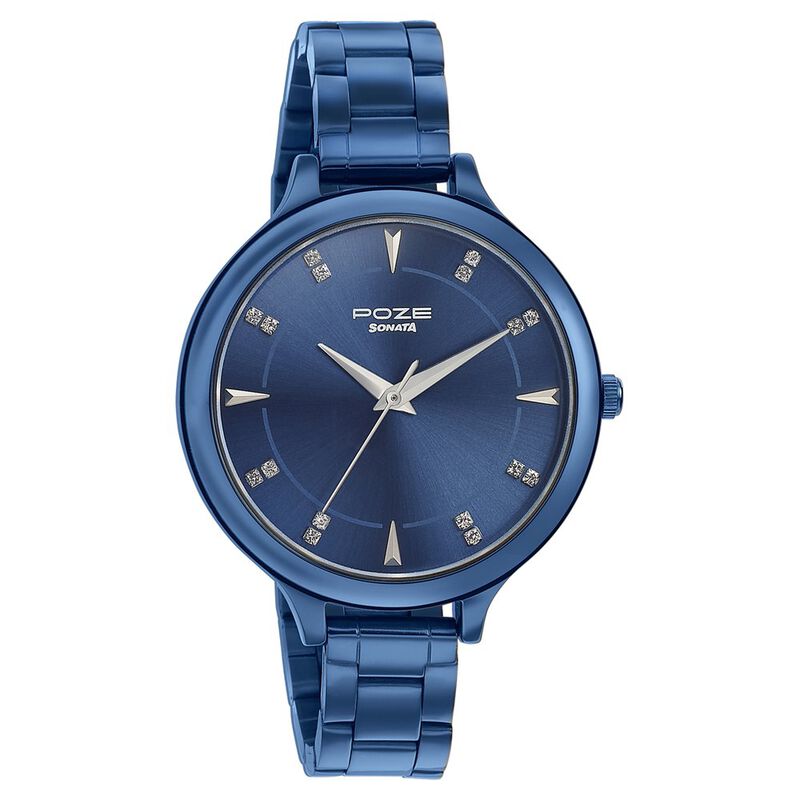 Buy Online Sonata Poze Quartz Analog Blue dial Metal Strap Watch for ...