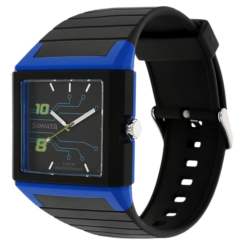 SF Quartz Analog Black Dial Plastic Strap Watch for Men