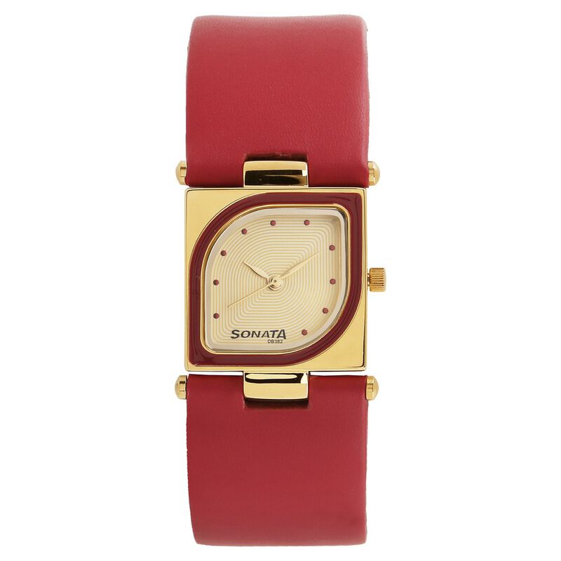 Buy Online Sonata Quartz Analog Champagne Dial Red Leather Strap Watch ...