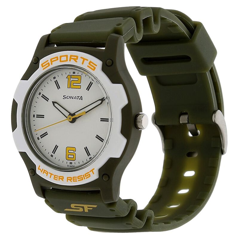 SF Quartz Analog White Dial Plastic Strap Watch for Men