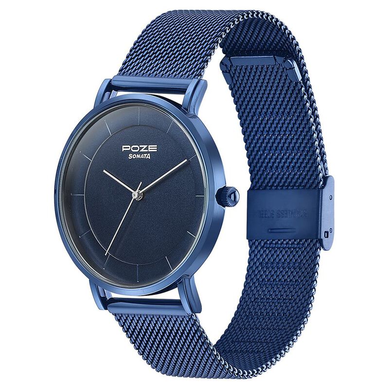 Sonata Poze Quartz Analog Blue Dial Mesh Strap Watch for Men