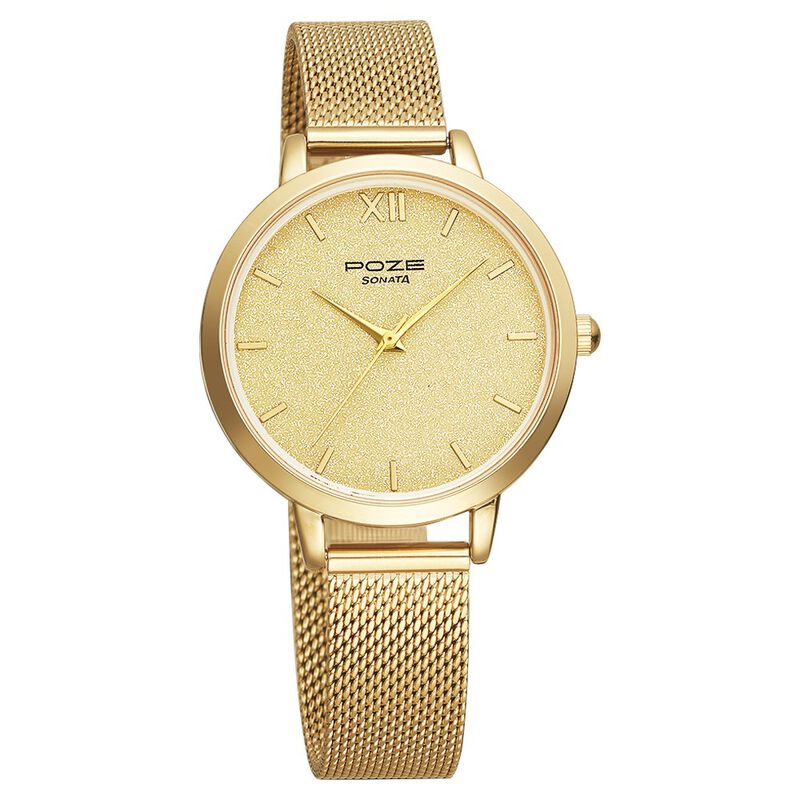Poze by Sonata Quartz Analog Golden Dial Stainless Steel Strap Watch ...