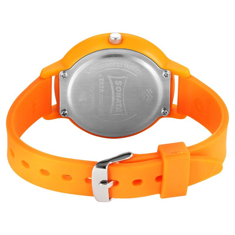 Sonata Splash Quartz Analog Orange Dial Plastic Strap Watch for Women