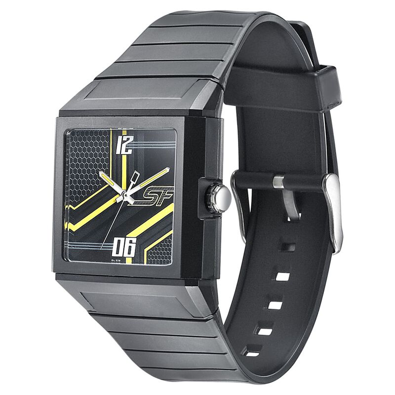 SF Turbo Quartz Analog Black Dial PU Strap Watch for Men