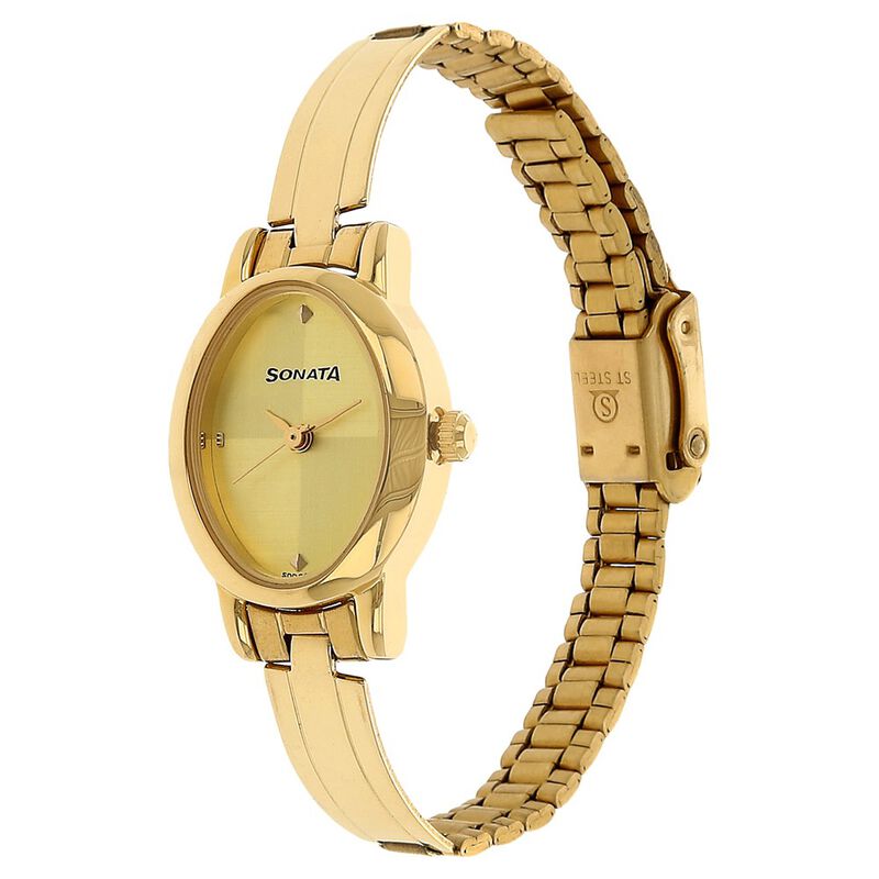 Sonata Quartz Analog Champagne Dial Stainless Steel Strap Watch for Women