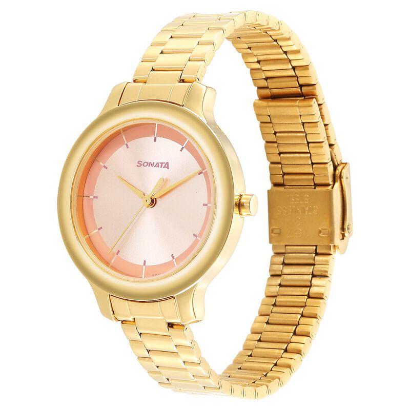 Sonata Gold Edit Pink Dial Women Watch With Stainless Steel Strap