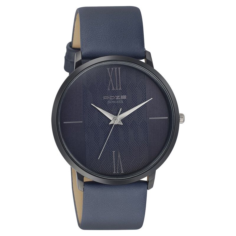 Poze by Sonata Quartz Analog Blue Dial Leather Strap Watch for Men