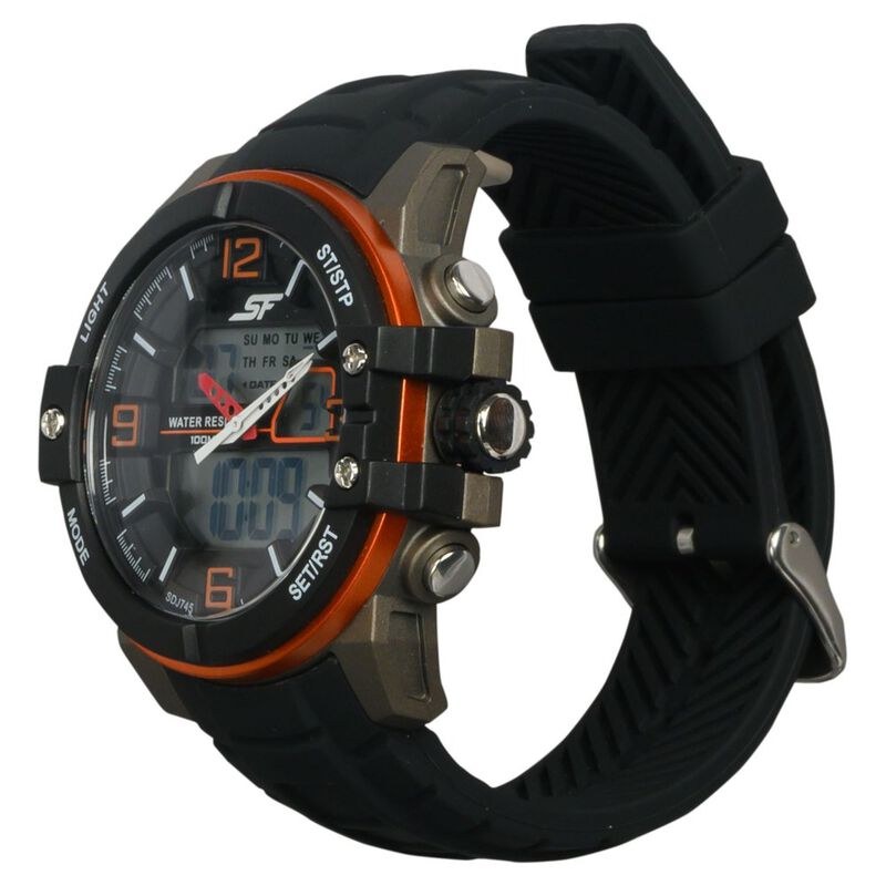 SF Quartz Analog Digital Dial Silicone Strap Watch for Men