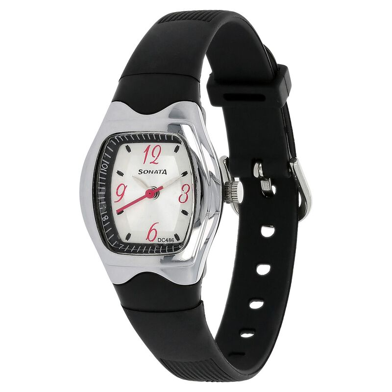 SF Quartz Analog Silver Dial Plastic Strap Watch for Women