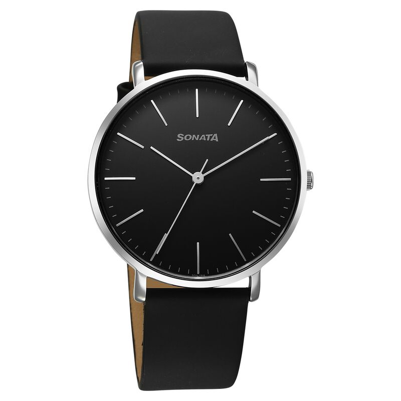 Buy Online Sonata Ascent Quartz Analog Black Dial Leather Strap Watch ...
