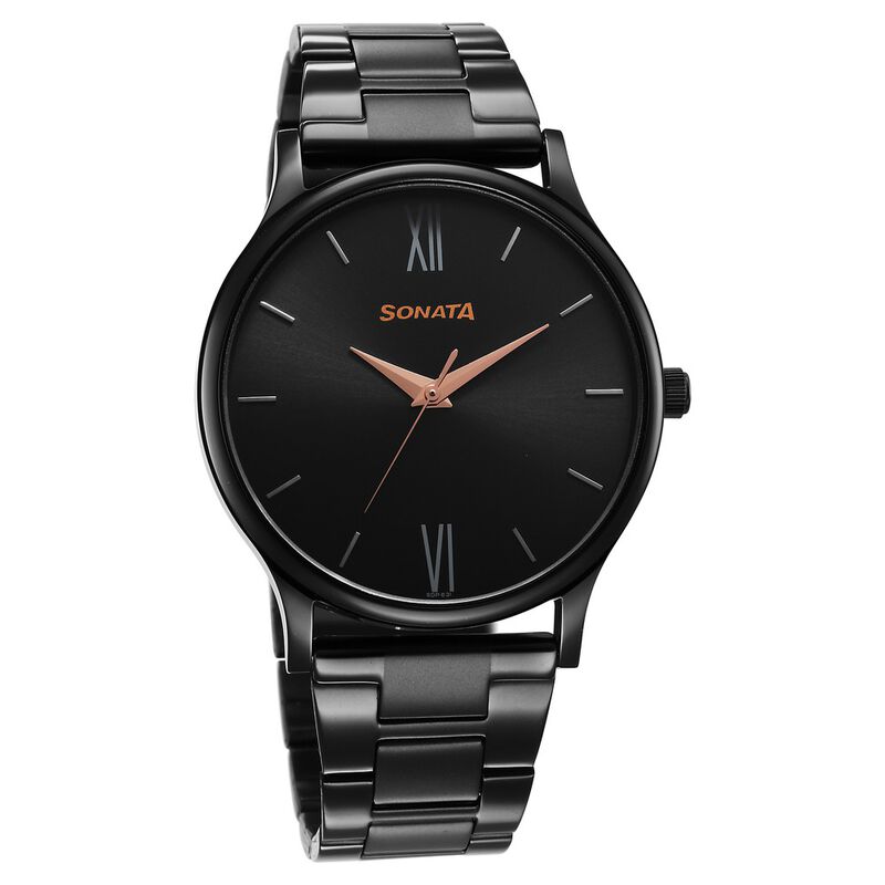 Buy Online Sonata Aspire Quartz Analog Black Dial Stainless Steel Strap ...