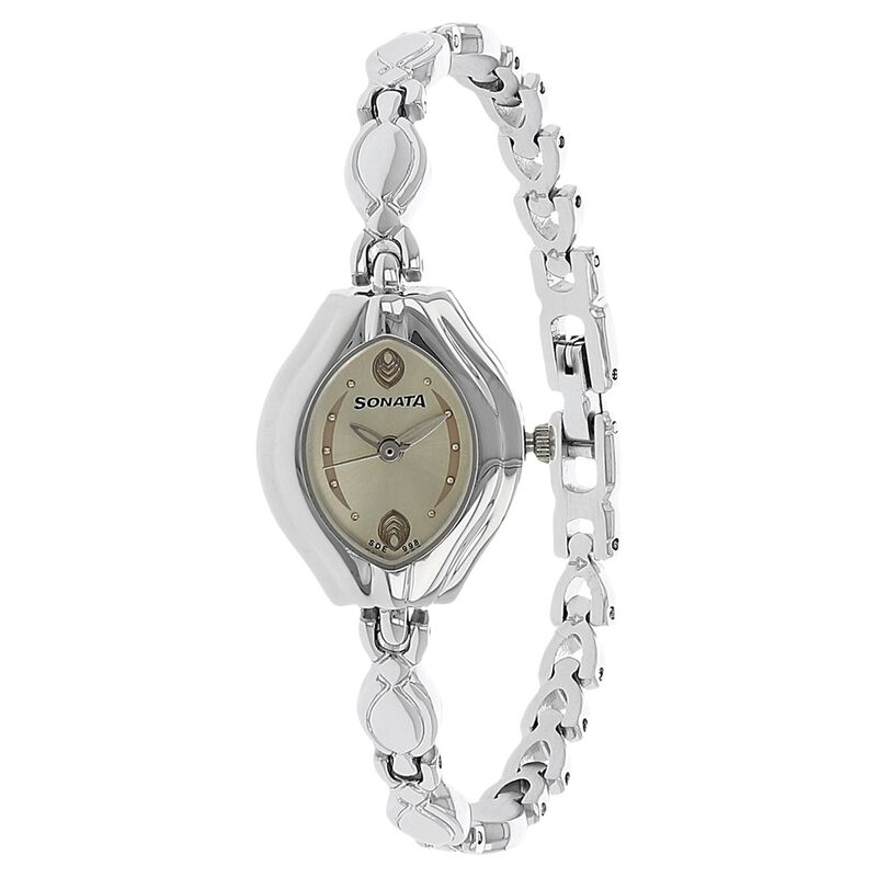 Sonata Quartz Analog Champagne Dial Stainless Steel Strap Watch for Women