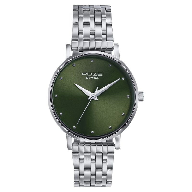 Sonata Poze Quartz Analog Green Dial Metal Strap Watch for Women