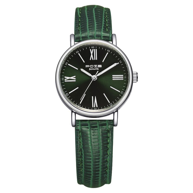 Buy Online Poze by Sonata Quartz Analog Green Dial PU Leather Strap ...