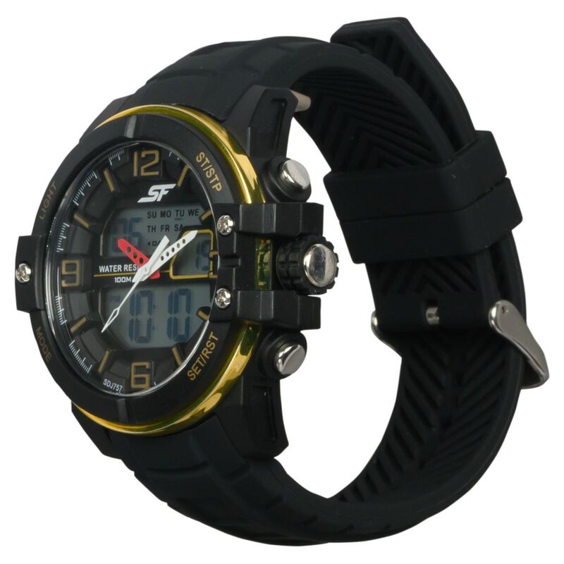 SF Quartz Analog Digital Dial Silicone Strap Watch for Men