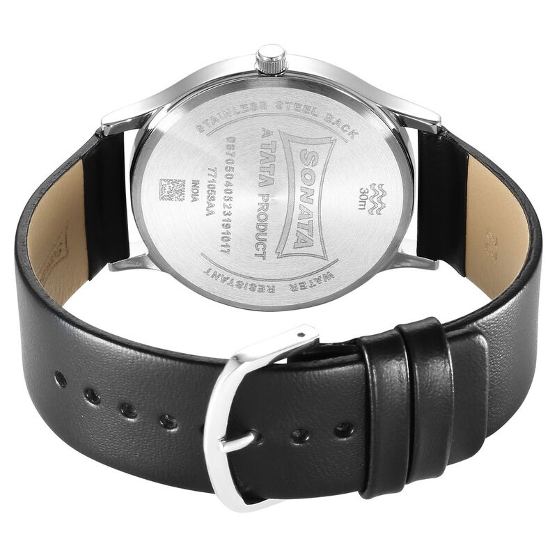Sonata Aspire Quartz Analog Silver Dial Leather Strap Watch for Men