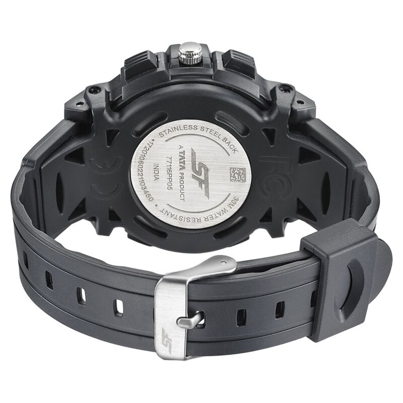 SF Quartz Analog Digital Black Dial PU Strap Watch for Men