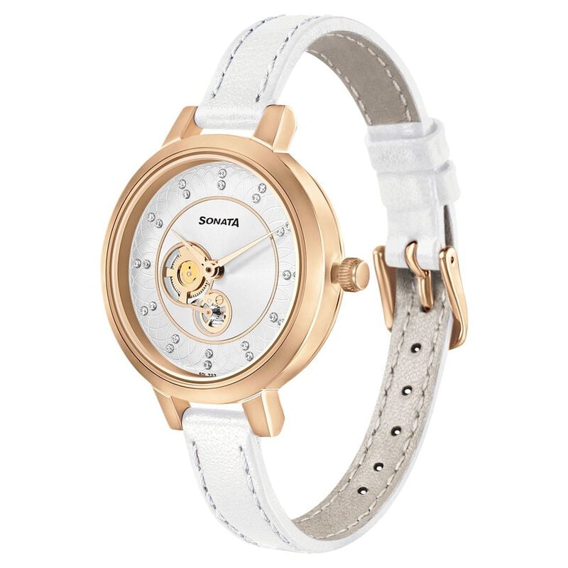 Sonata Unveil Quartz Multifunction Leather Strap Watch for Women
