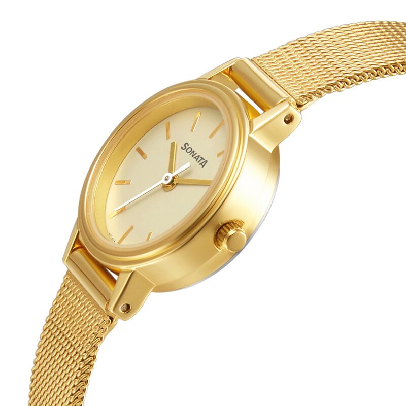 Sonata Essentials Champagne Dial Women Watch With Stainless Steel Strap