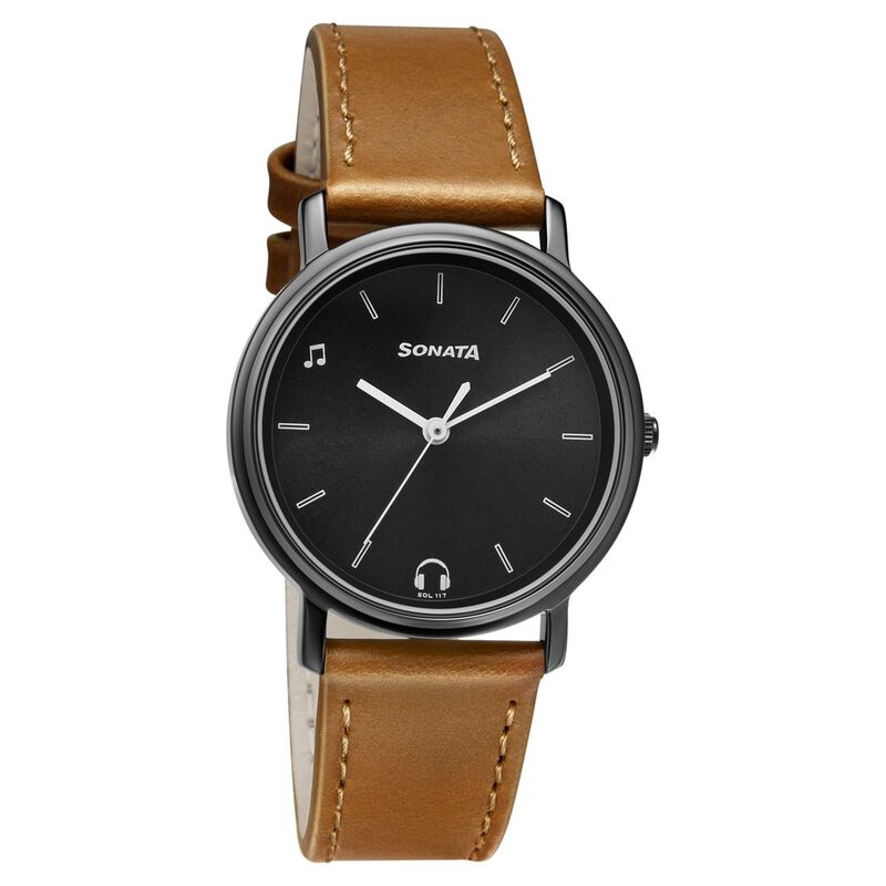 Buy Online Sonata Play Black Dial Women Watch With Leather Strap ...