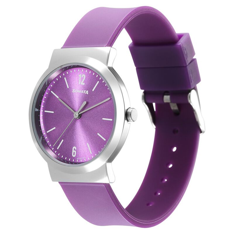 Sonata Essentials Purple Dial Polyurethane Strap Watch for Women