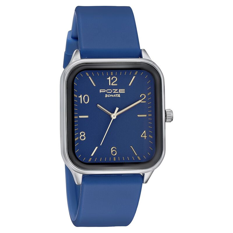 Sonata Poze Quartz Analog Blue Dial Silicone Strap Watch for Men