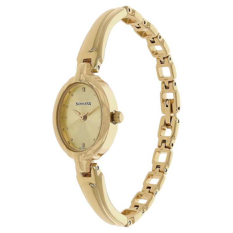 Sonata Quartz Analog Champagne Dial Metal Strap Watch for Women