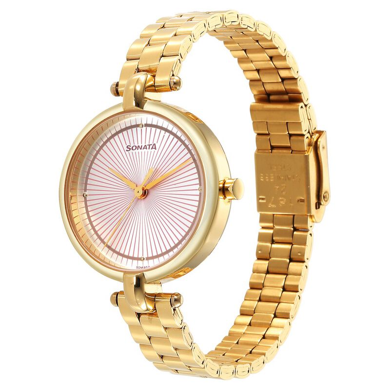Sonata Gold Edit Silver Dial Women Watch With Stainless Steel Strap